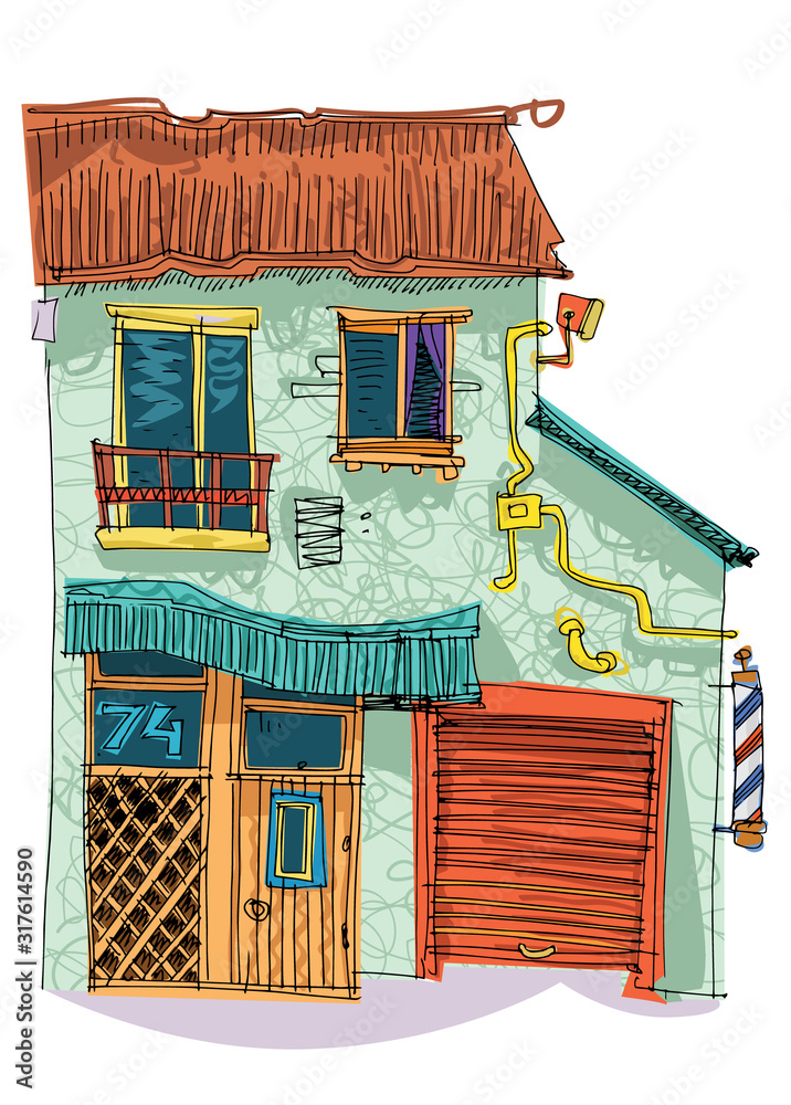 A slum poor residential overpopulated house built from garbage and ...