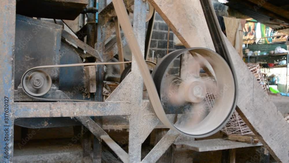 Pulley and belt drive rice mill Stock Video | Adobe Stock