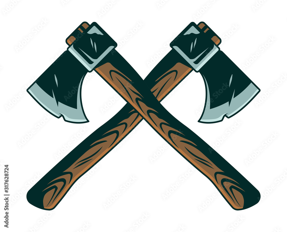 Wooden two axe across isolated Stock Vector | Adobe Stock