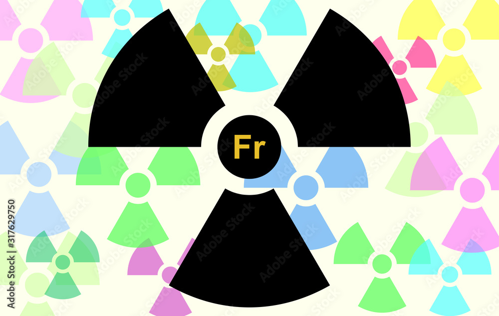 Radioactivity logo in black with the Francium symbol in soft pastel ...