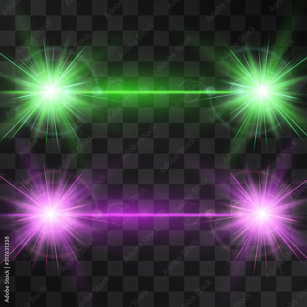 Laser beam light effect, burning explosion isolated on transparent ...