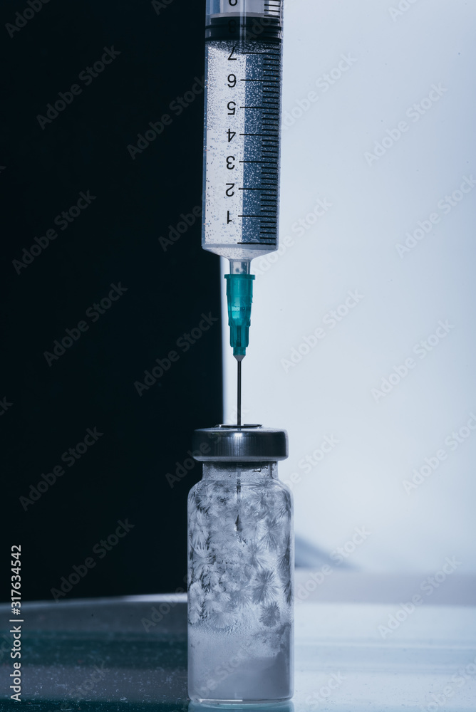 Medicine, Injection, vaccine and disposable syringe, drug concept ...