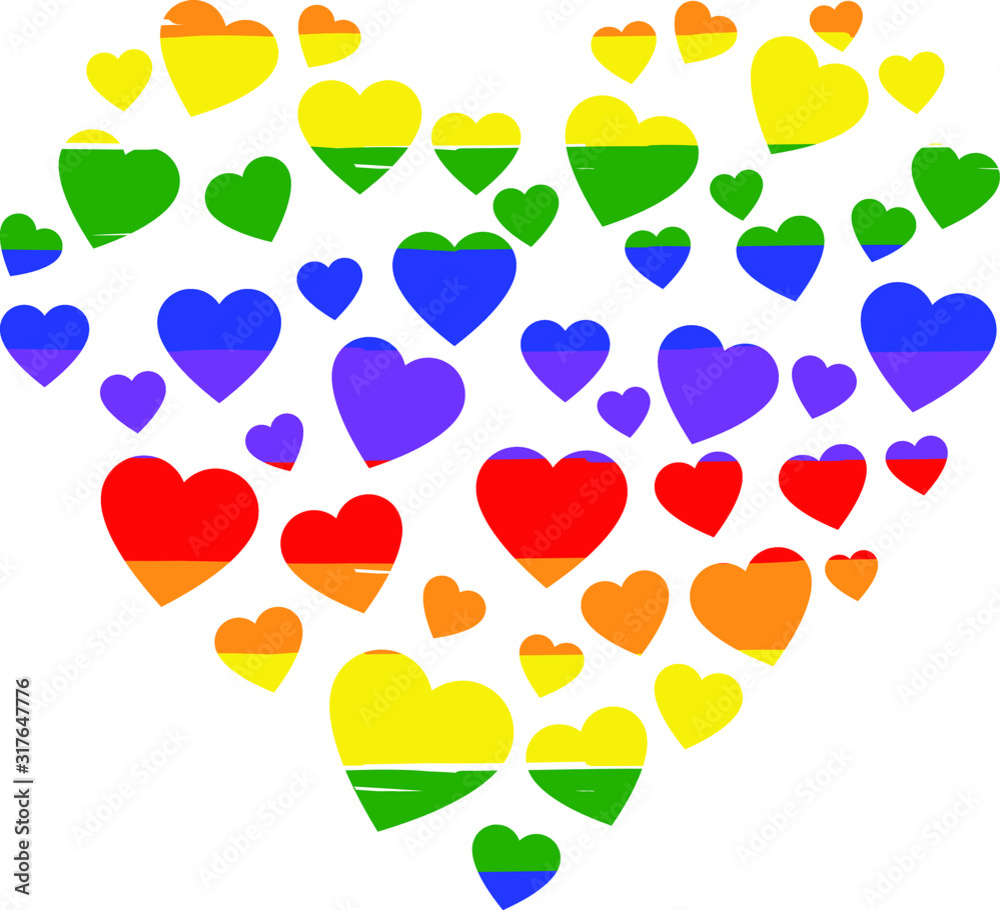 Lgbt Small Hearts That Form Big Heart Shape Rainbow Colors Colorful Vector For Celebration