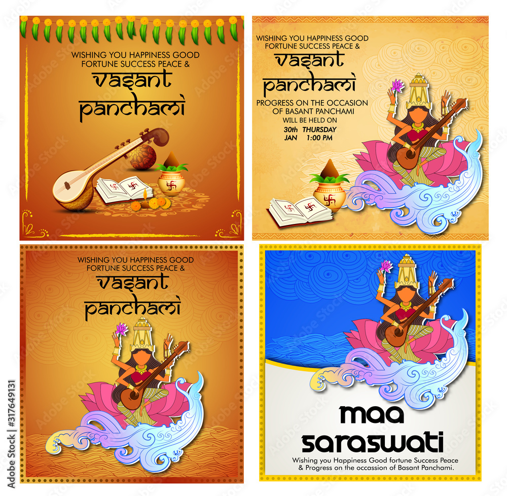 Easy to edit vector illustration of Goddess Saraswati for Vasant ...