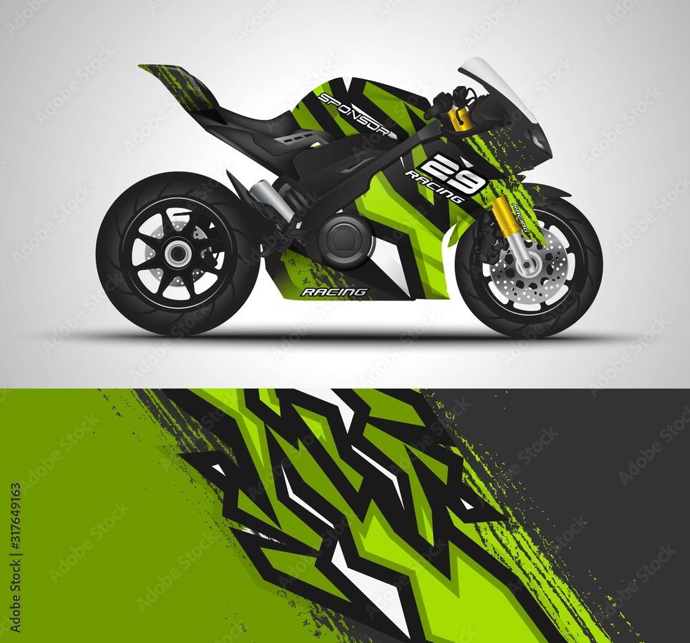 Racing motorcycle wrap decal and vinyl sticker design. Concept graphic ...