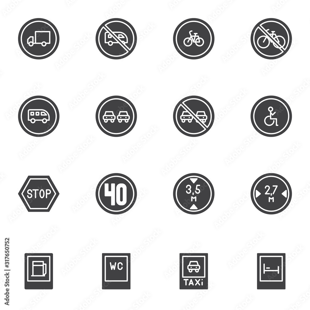Universal road signs vector icons set, modern solid symbol collection ...