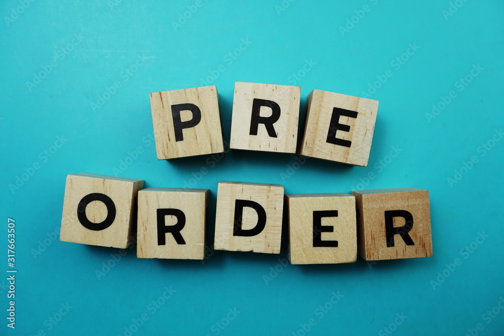 Pre Order alphabet letter on blue background Stock Photo | Adobe Stock