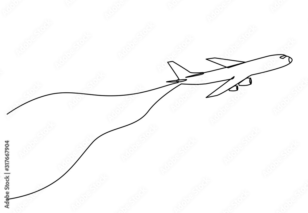 Continuous line drawing of airplane. One line Drawing from the hands of ...