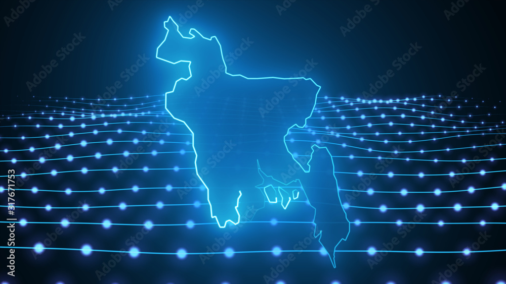 Bangladesh Digital Map with Glowing lines and particles Technology ...