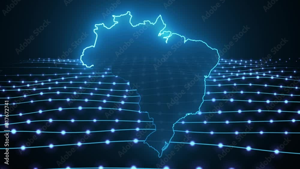 Animated Loop Background of Brazil Digital Map with Glowing lines and ...
