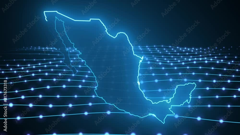 Animated Loop Background of Mexico Digital Map with Glowing lines and ...