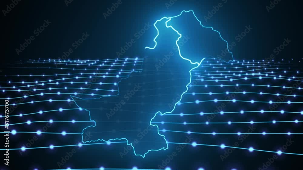 Animated Loop Background of Pakistan Digital Map with Glowing lines and ...