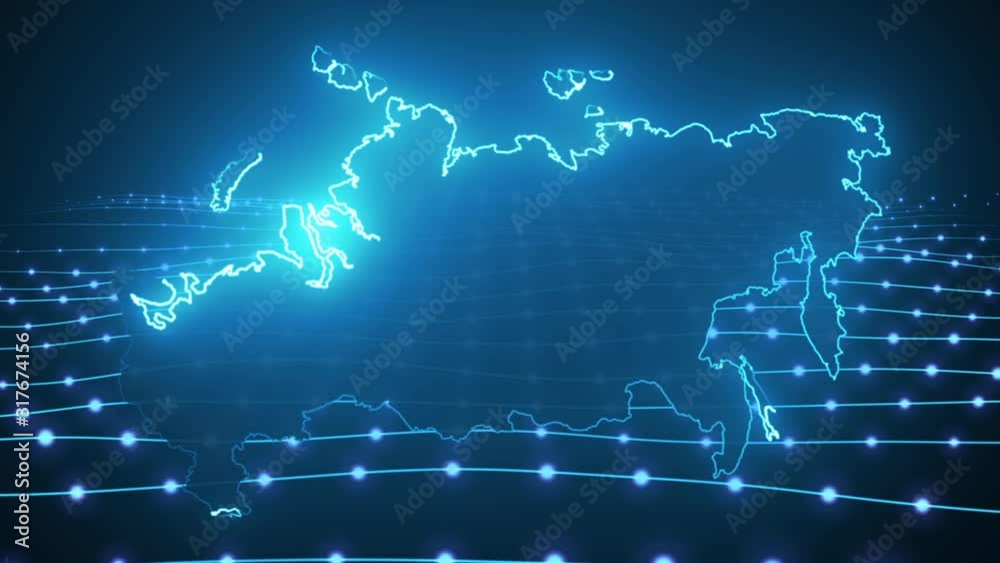 Animated Loop Background of Russia Digital Map with Glowing lines and ...
