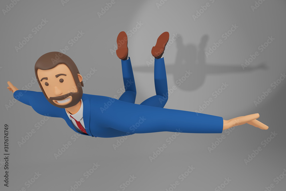Cartoon character, businessman in suit flying. Concept air ...