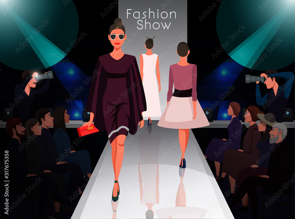 Models on catwalk on fashion trends review show Stock Vector | Adobe Stock