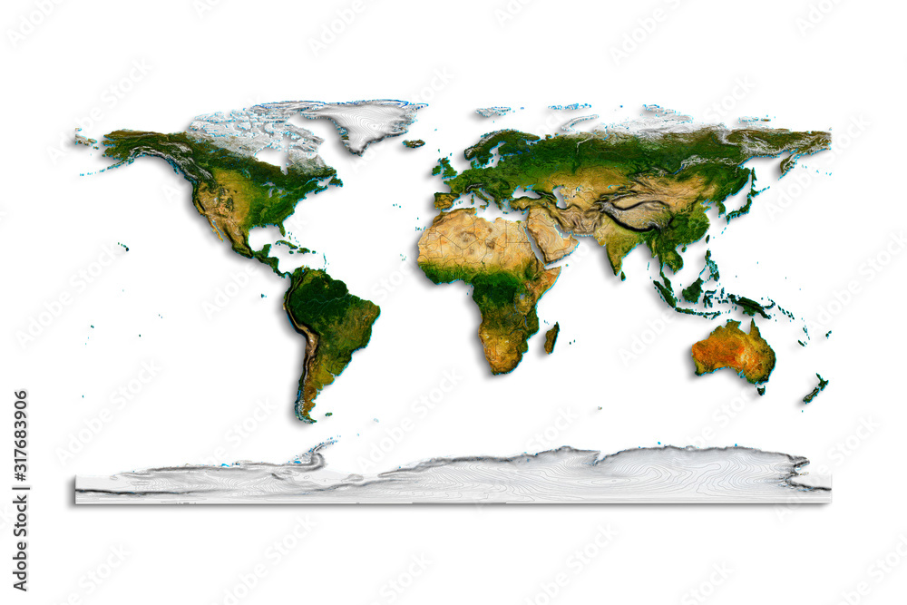 3d rendering World map of rough texture. Close up .Clipping paths Stock ...