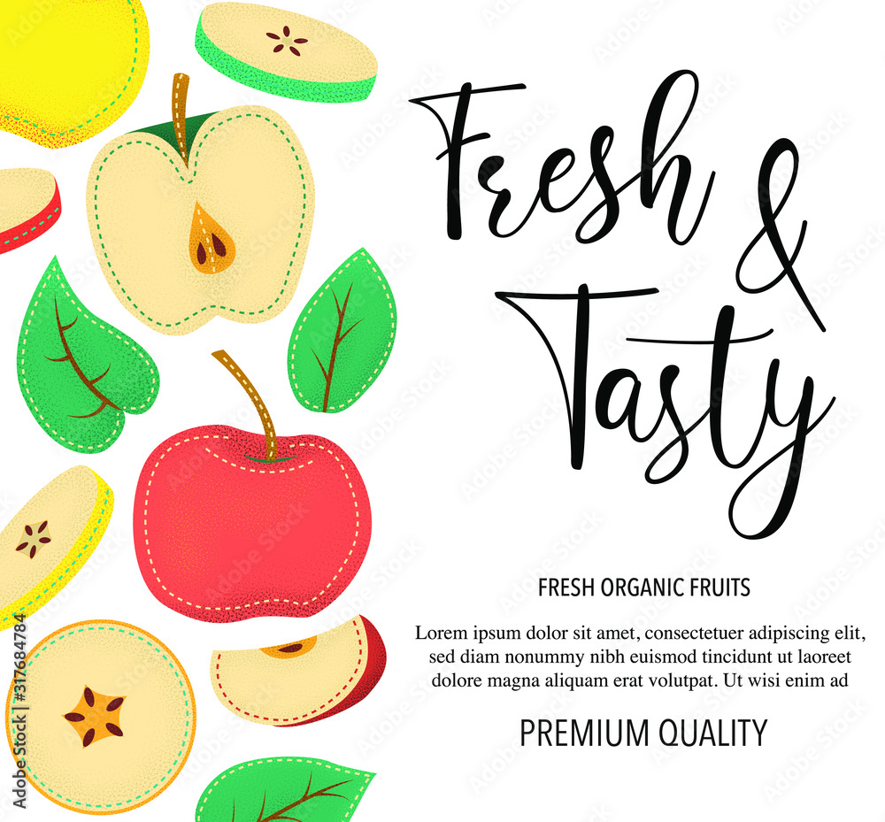 Vector background with apple, whole and pieces. Vector stock ...