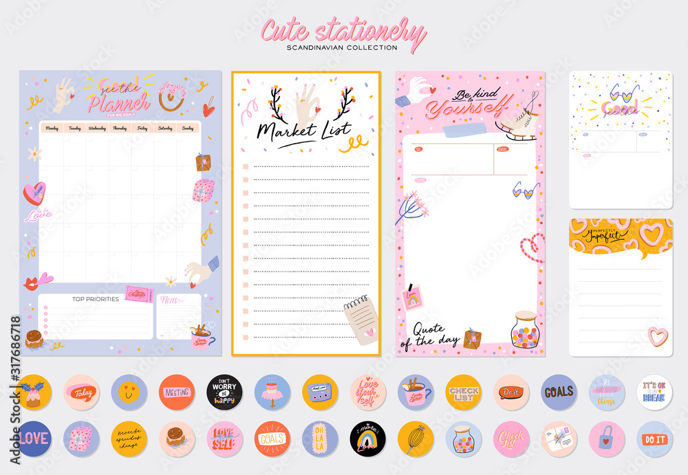 Collection of weekly or daily planner, note paper, to do list, stickers ...