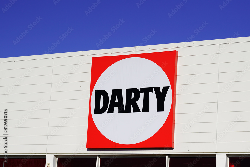 Darty Logo white building facade shop french sign store Stock Photo ...