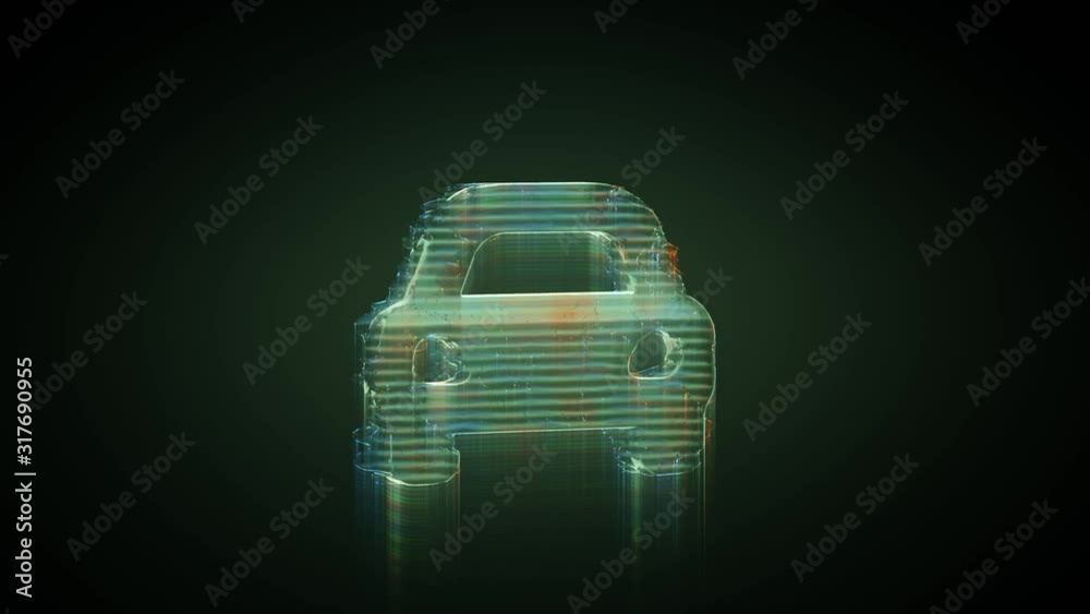 3d rendering glowing hologram of symbol of sports car in front view ...