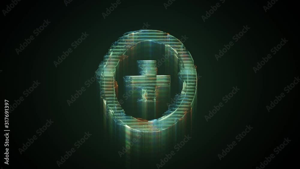 3d rendering glowing hologram of symbol of circle with plus add ...
