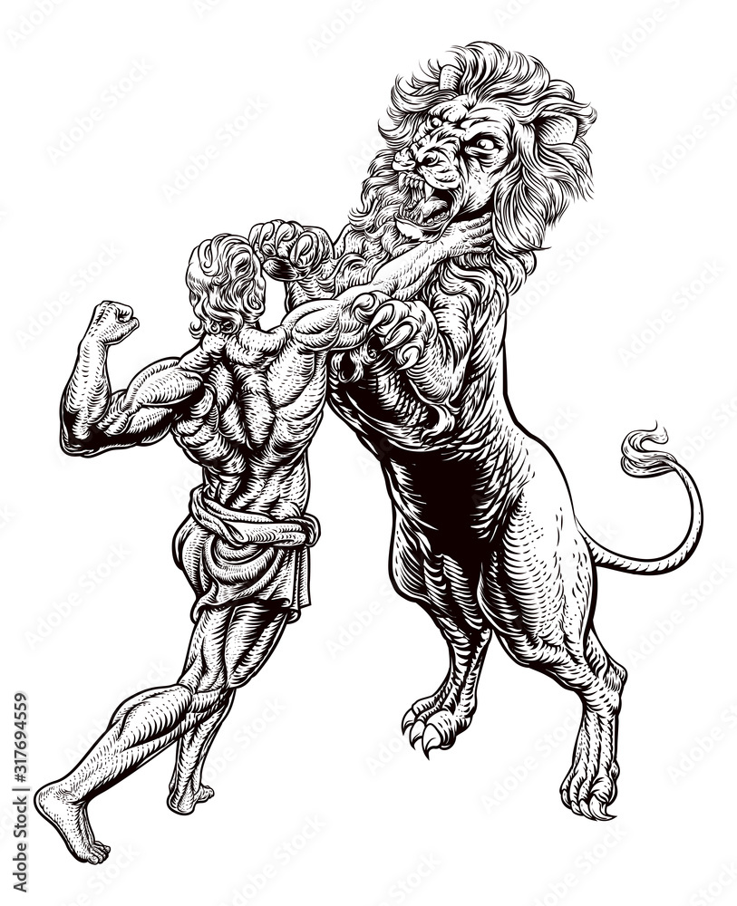 Hercules Fighting The Nemean Lion As One Of His Twelve Tasks Or Labors