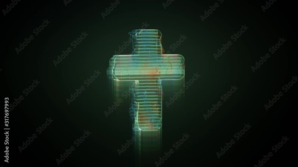 Vidéo Stock 3d rendering glowing hologram of symbol of catholic cross ...
