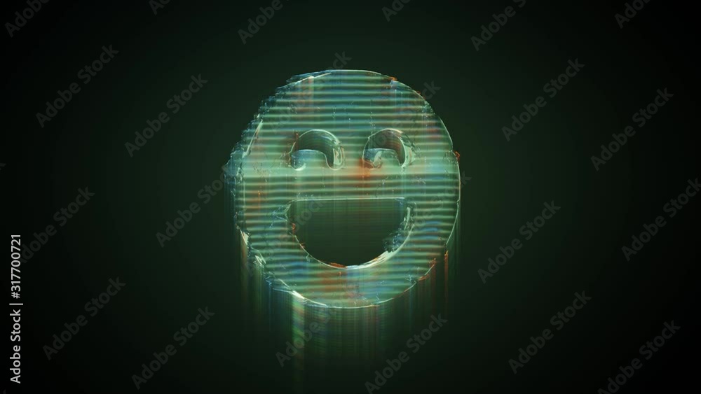 3d rendering glowing hologram of symbol of goofy emoticon distorted ...
