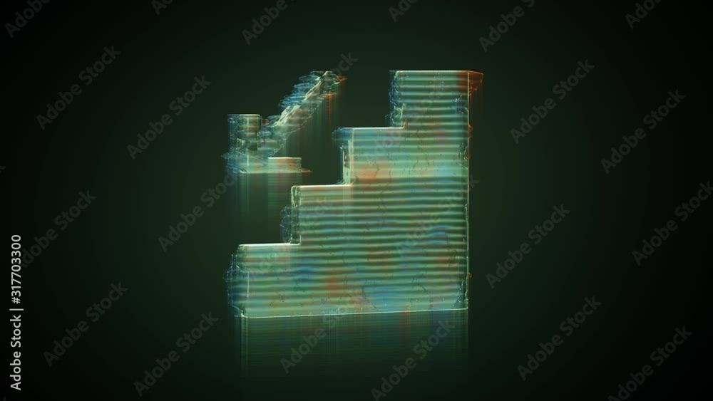 3d rendering glowing hologram of symbol of stairs with down arrow ...