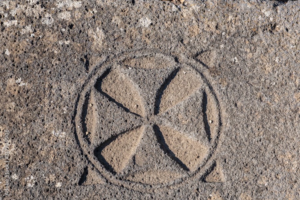 Image of the cross - stone carving at the archaeological site of Safed ...