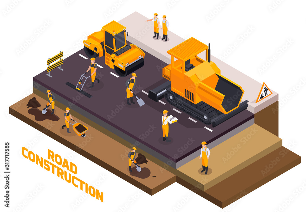 Isolated Isometric Road Construction Icon Set Stock Vector | Adobe Stock