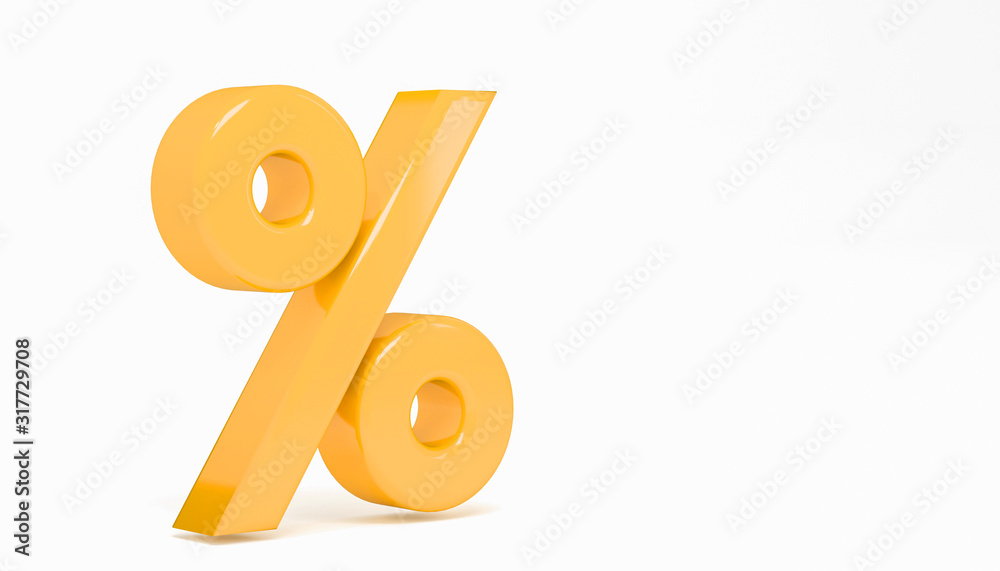 Glossy yellow 3d render percent symbol isolated on white background ...