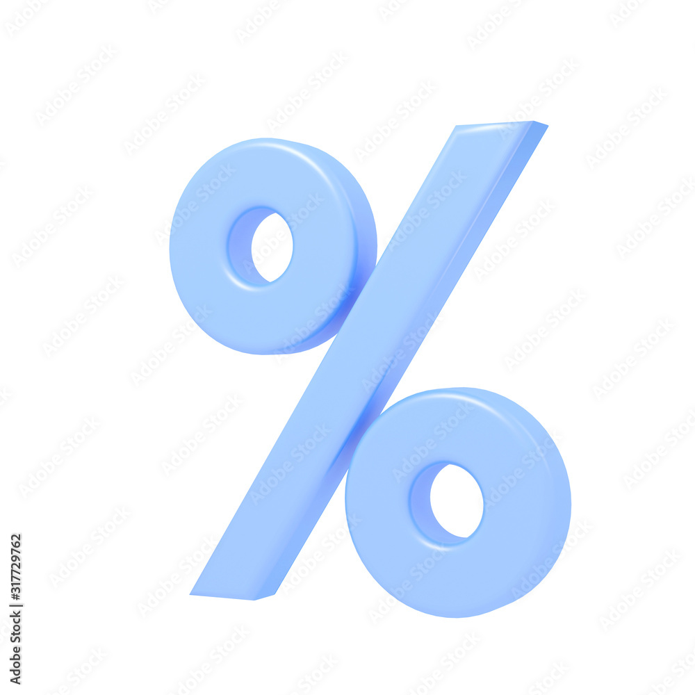 Glossy Blue 3d render percent symbol isolated on white background with ...