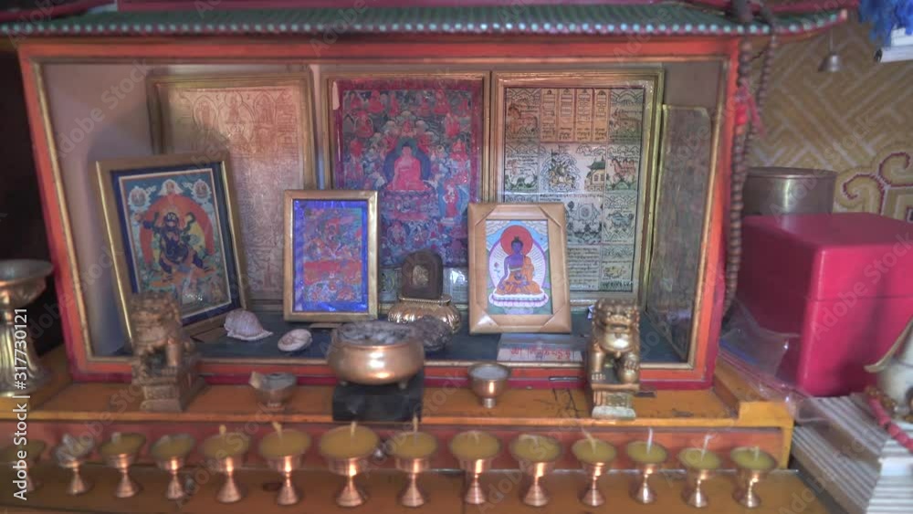 Religious shaman buddhist and tengri belief. Incense objects candle ...