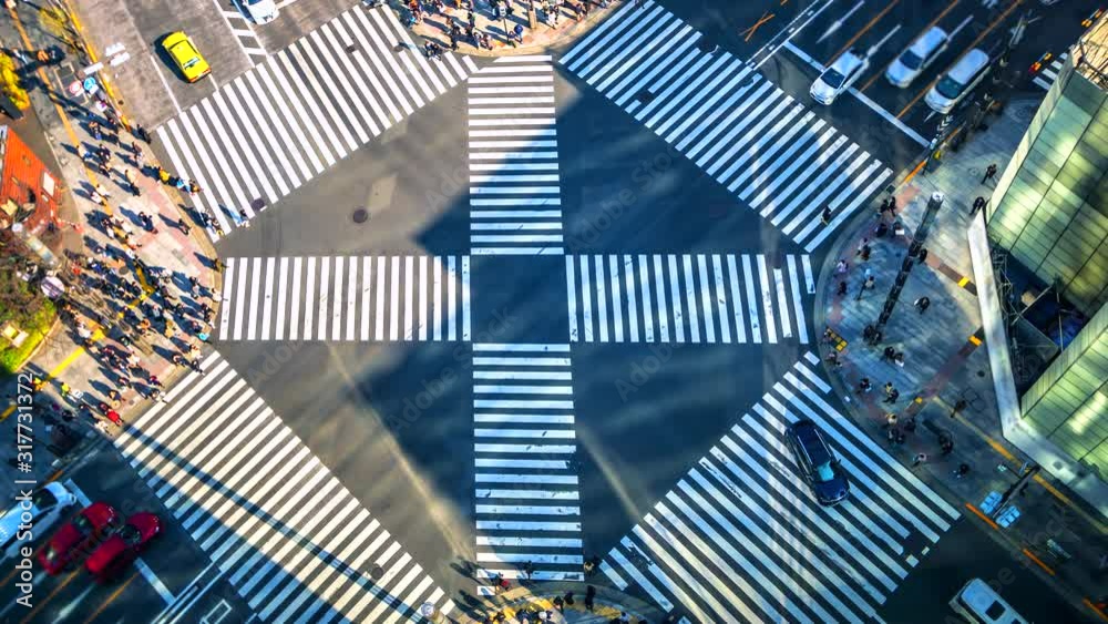 4K, Time lapse Ginza road intersection with crowd people and car in ...