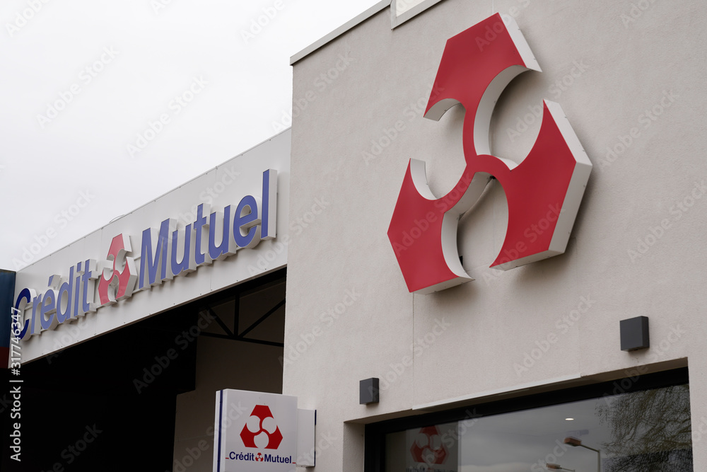 credit mutuel french sign bank logo office on building facade Stock ...