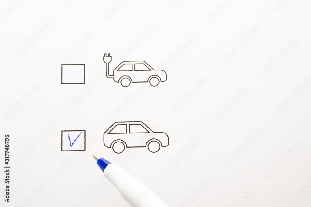 Car with a diesel engine - checkbox with a tick on white paper with ...