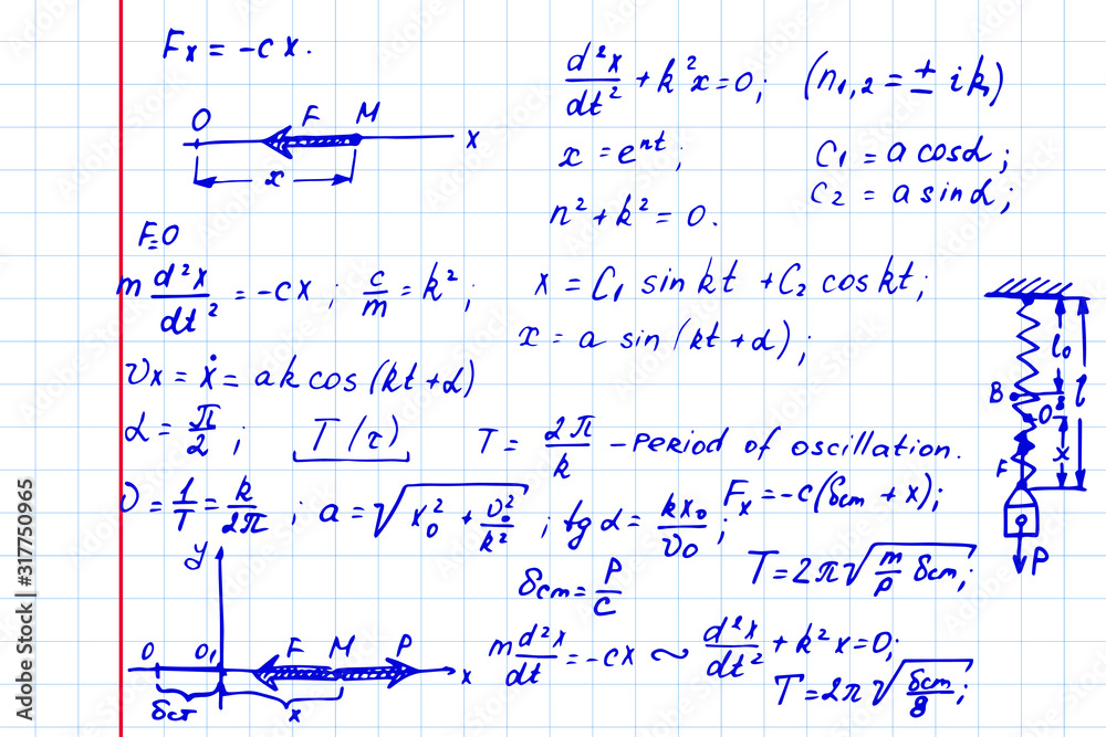 Education background with physics formulas and equations on notebook ...