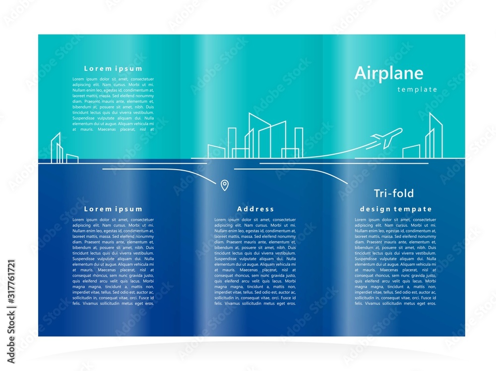 Airplane tri-fold brochure design template Stock Vector | Adobe Stock