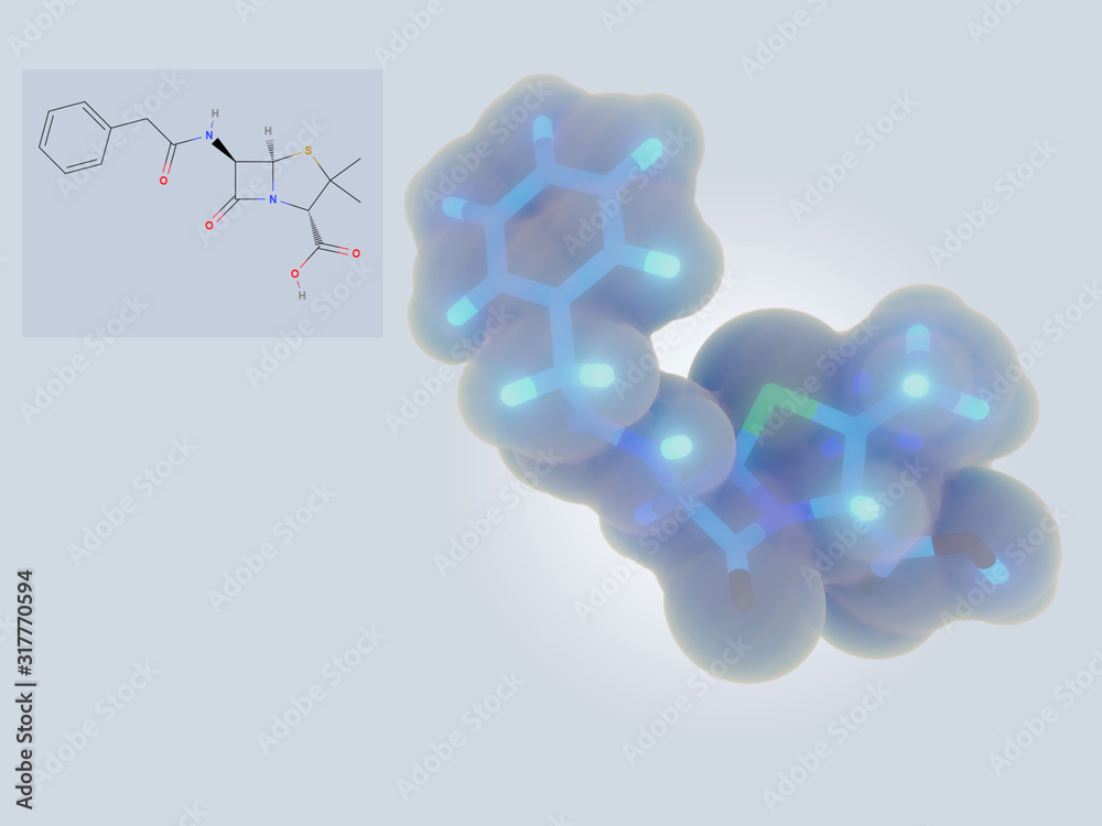 Penicillin molecule, structural formula and 3d structure Stock ...
