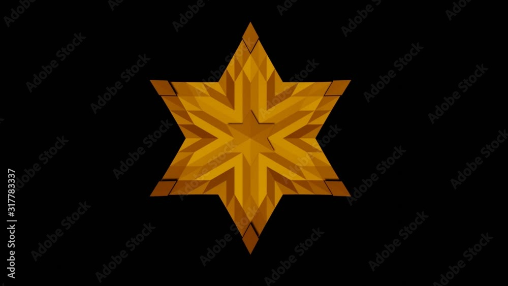 David's star, animation using moving light and shadow, yellow star with ...