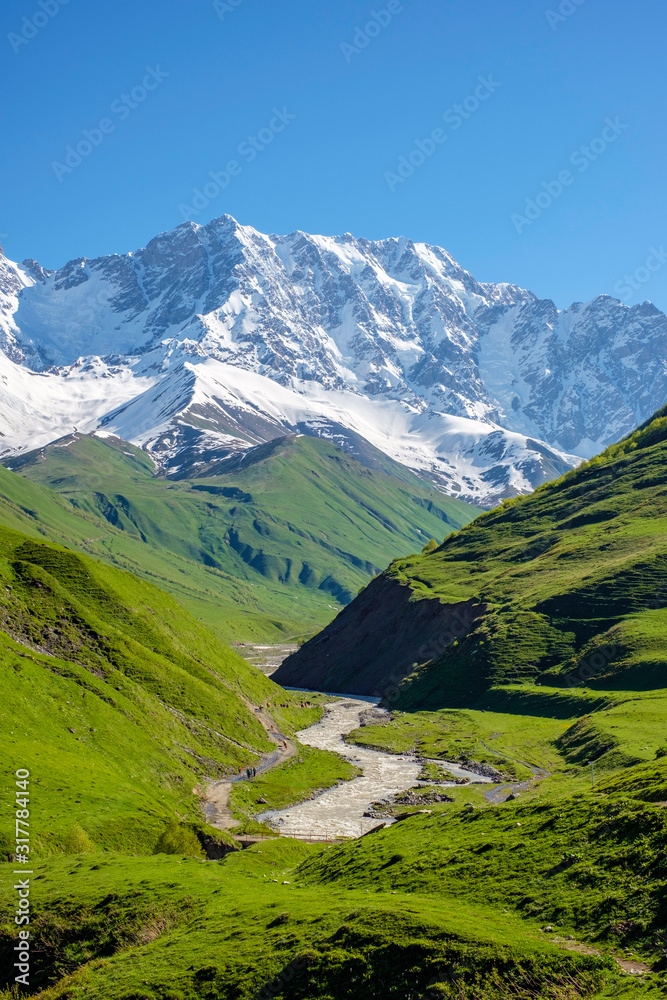 Shkhara peak in the massif known as the Bezingi (or Bezengi) Wall ...