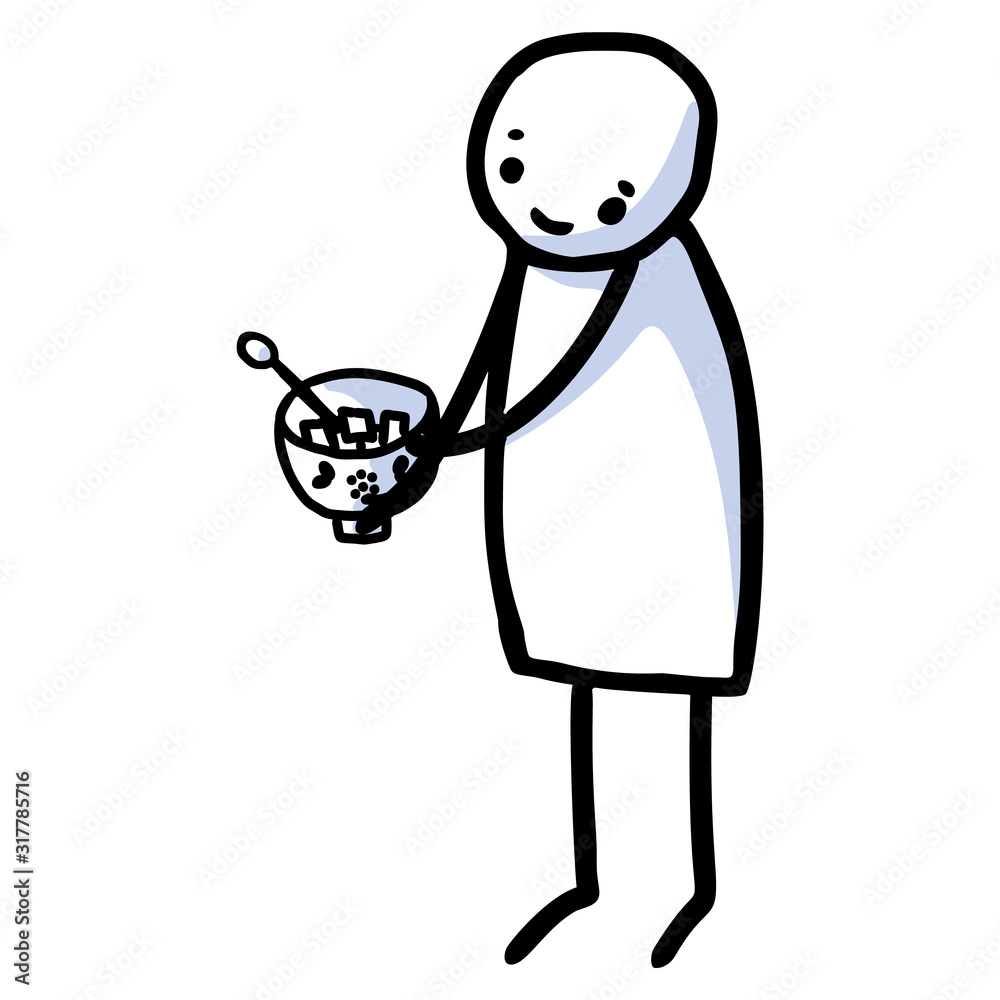 Hand drawn stick figure with afternoon tea sugar bowl. Concept of cute ...
