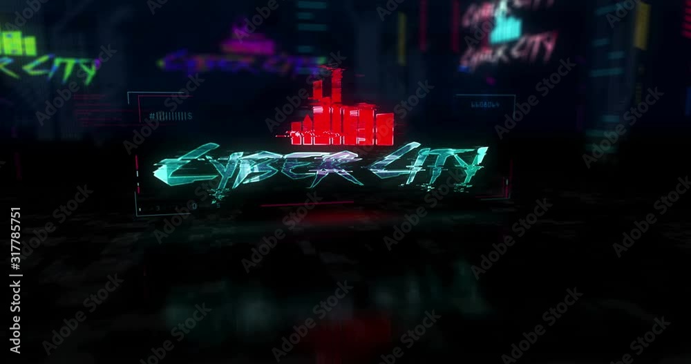 Cyber city futuristic cyberpunk style animation. Abstract modern city ...