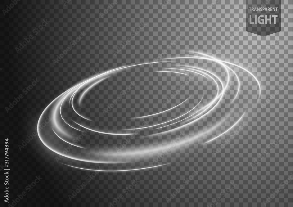 Abstract white wavy line of light with a transparent background ...