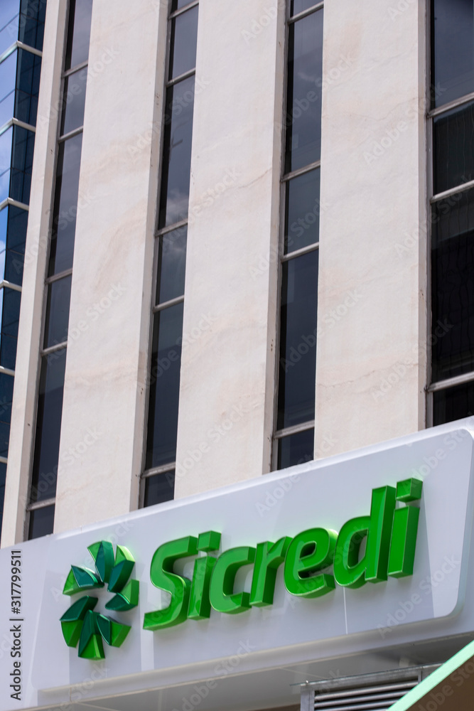 Sao Paulo, Brazil - december 29 2019 - Logo of Sicredi, a brazilian ...