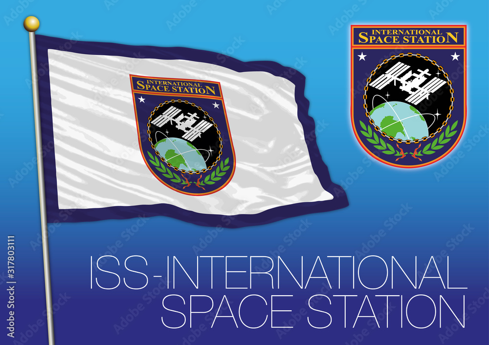 ISS International Space Station flag and coat of arms, vector ...