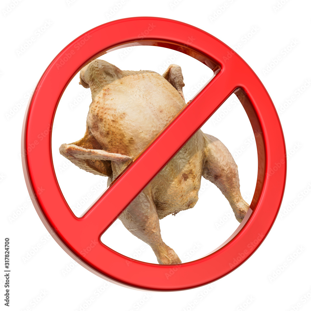 No Chicken. Forbidden sign with chicken, 3D rendering Stock ...