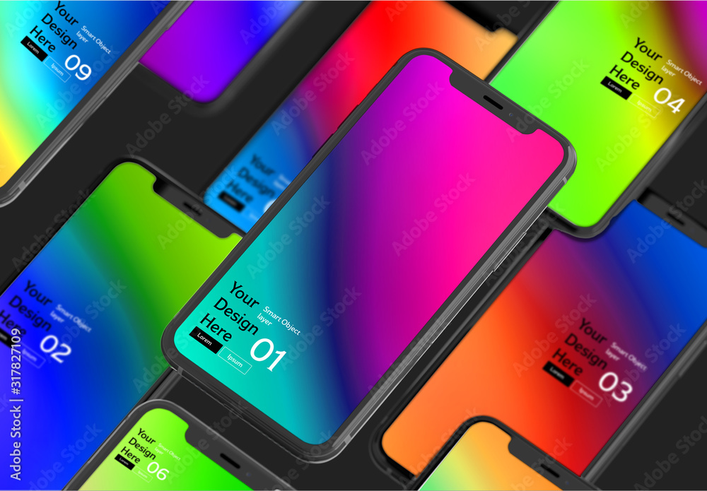 Mockup of Several Smartphones Stock Template | Adobe Stock