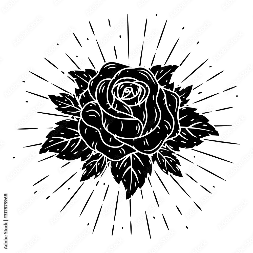 Rose. Vector illustration with a rose and divergent rays on white ...